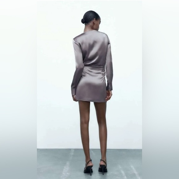 Zara | Dresses | Nwt Zara Charcoal Grey Metallic Sheen Satin Effects Blouse Dress | Poshmark